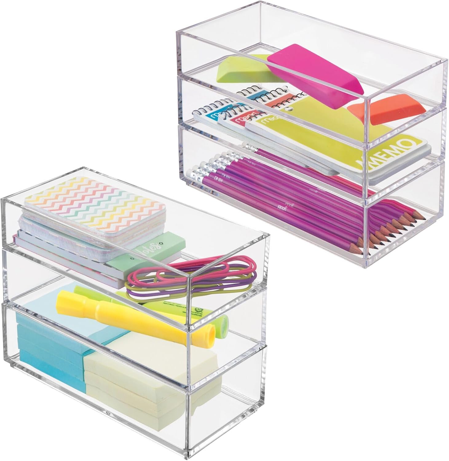 Amazon.com : mDesign Plastic Stackable Desk Drawer Organizer for Home ...