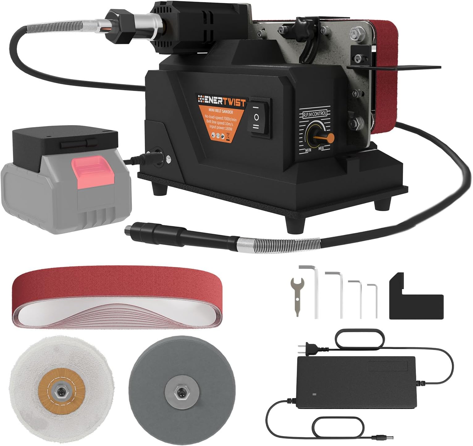 ENERTWIST Mini Belt Sander with AC/DC Compatibility, Adjustable Speed ...