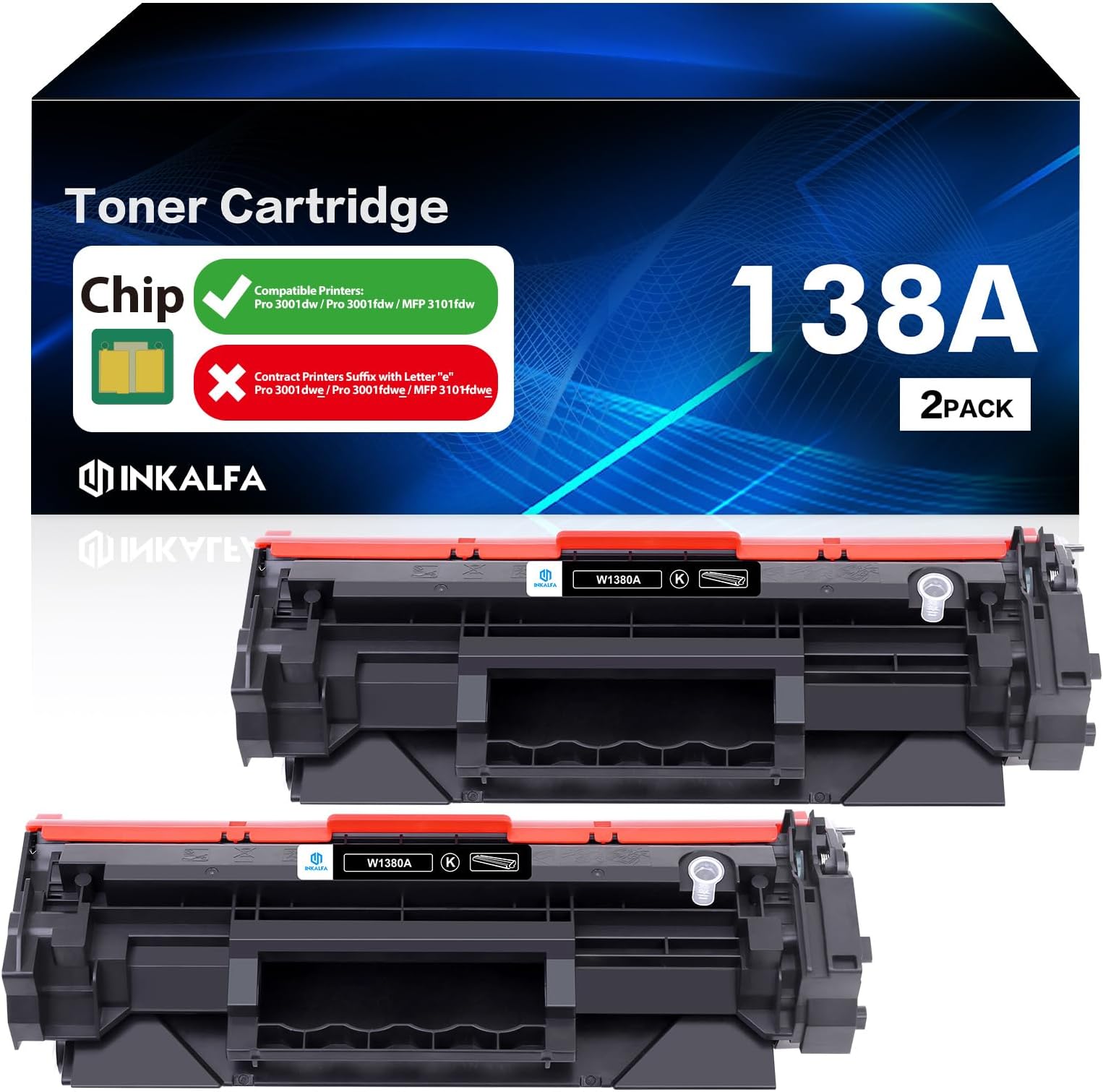 Amazon.com: 138A Black Laserjet Toner Cartridge (with Chip) 2-Pack 138X ...