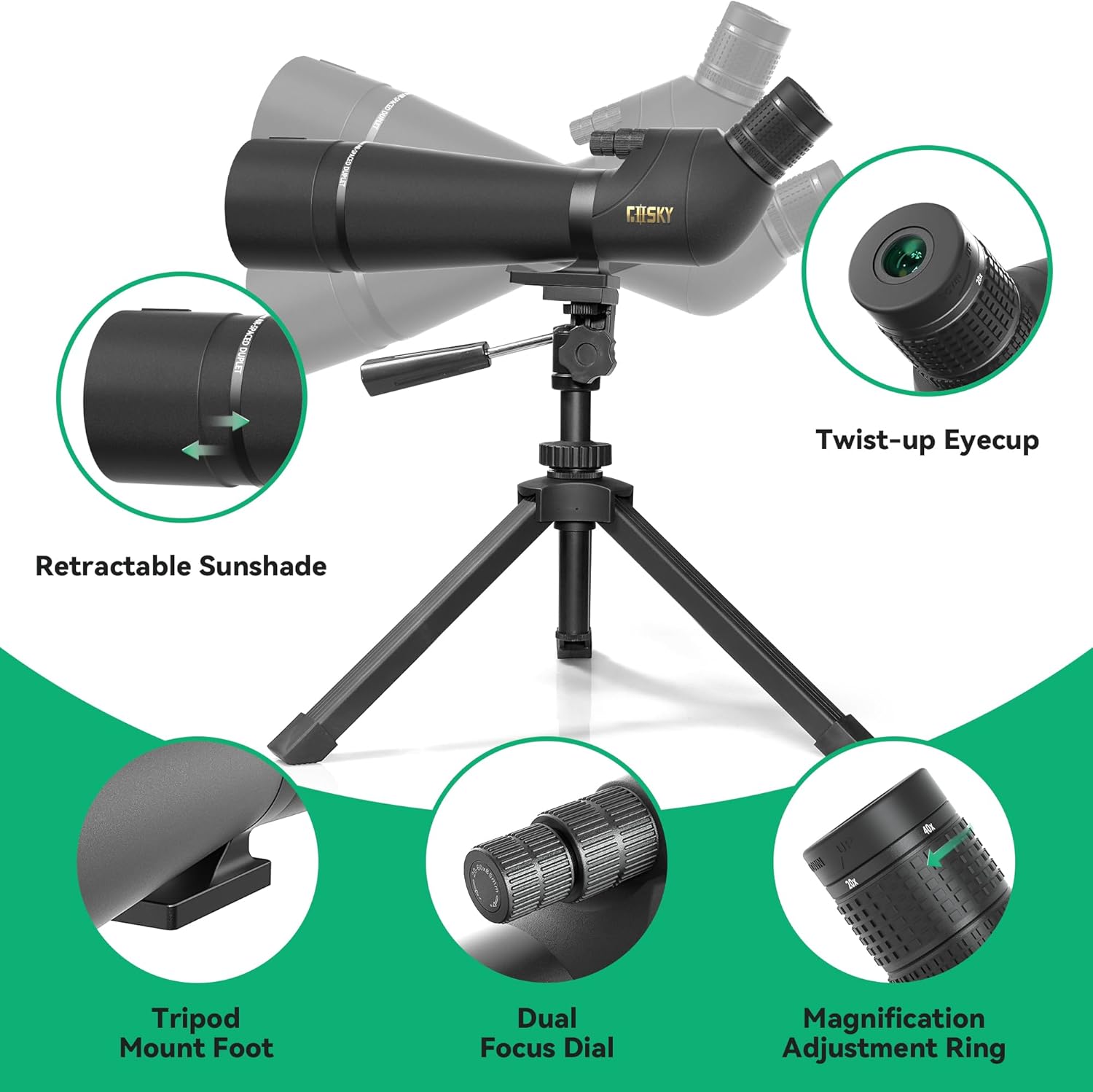 Gosky Updated 20-60x85 Dual Focusing Spotting Scopes with Tripod ...