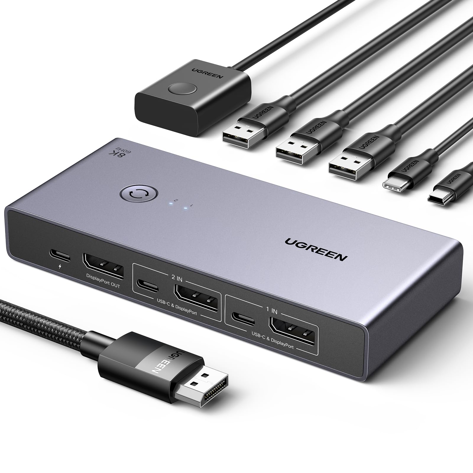 UGREEN Switch KVM Displayport 8K 60Hz 2 In 1 Out Commutateur KVM DP 1.4 ...