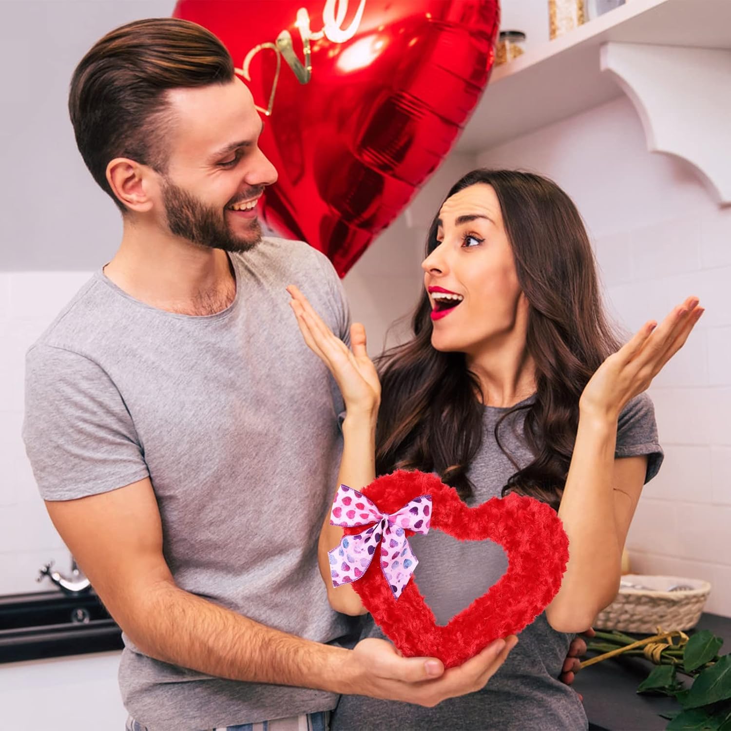 Corona de corazón preiluminada para el día de San Valentín coronas de ...