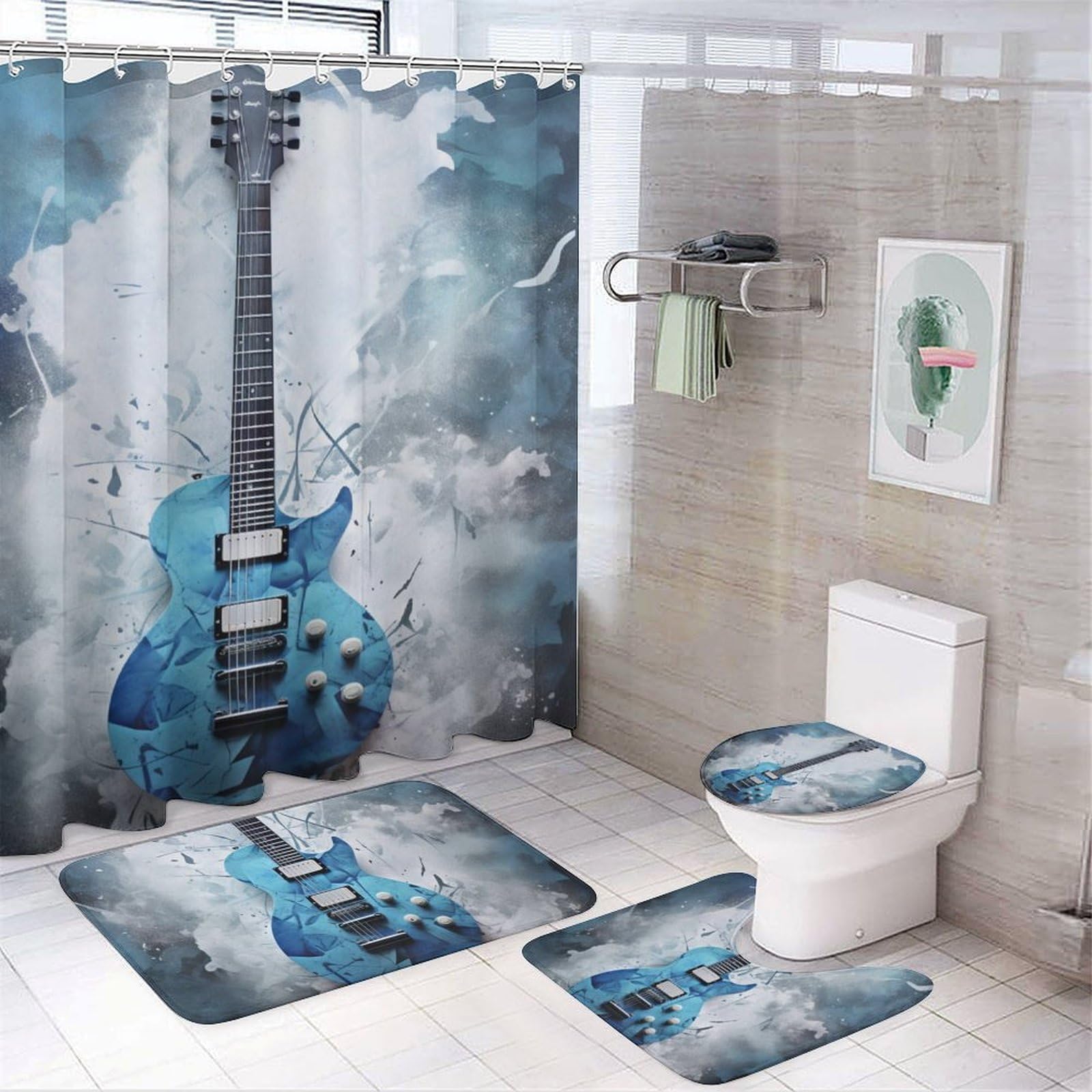 Amazon.com: FOCCAFB 4Pcs Abstract Guitar Bathroom Sets with Shower ...
