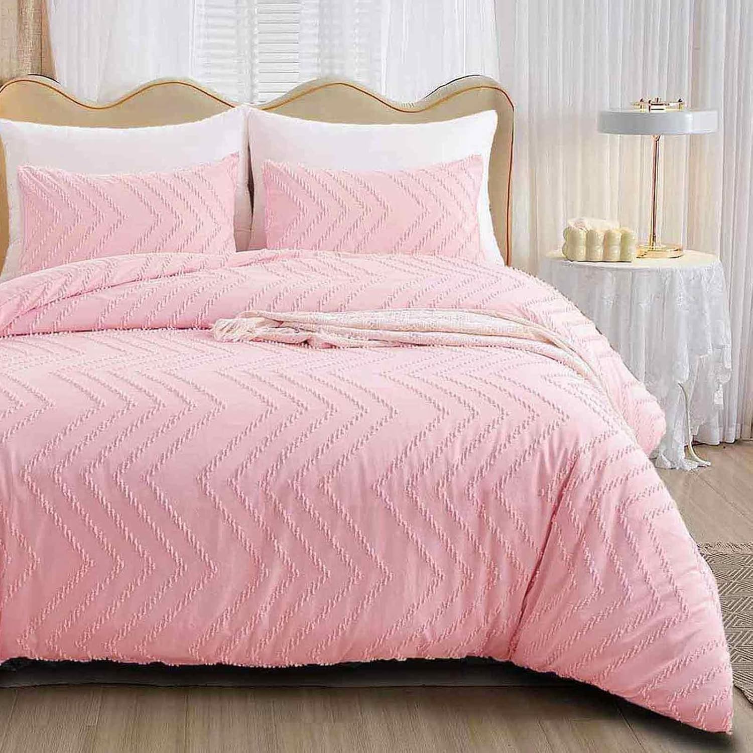 Amazon.com: Nanko Pink Duvet Cover Full Size, 3pc Boho Tufted ...