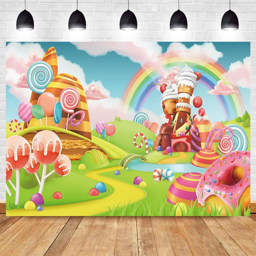 Amazon.com : DOTOOMA 7X5FT Rainbow Candyland Ice Cream Background ...