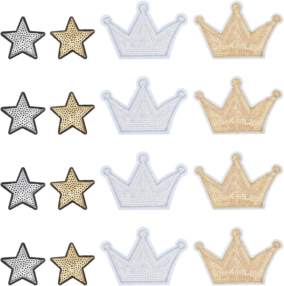 Amazon.com: SaktopDeco 7 PCS Crown Patch Cute Chenille Patches Glitter ...