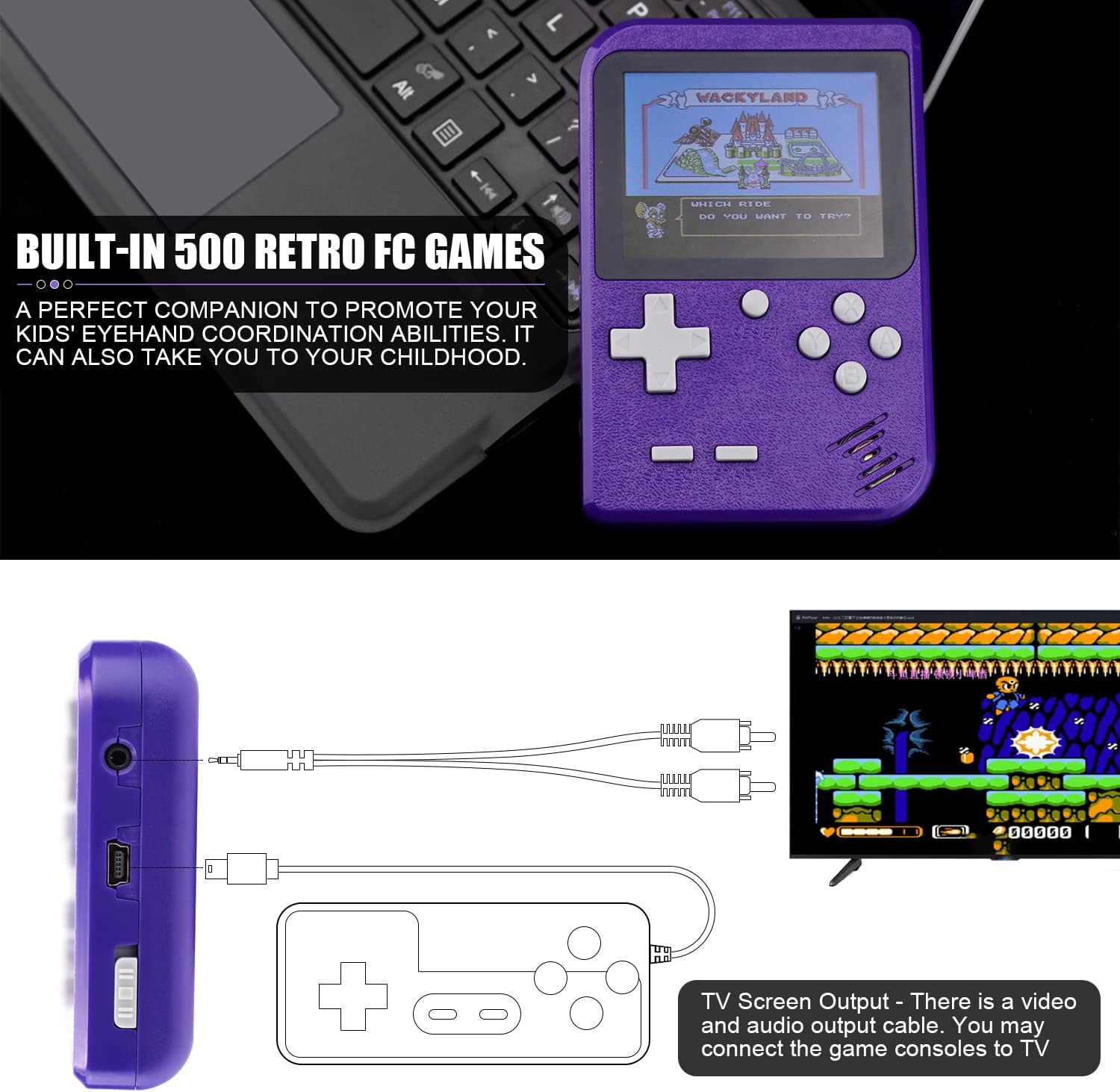 Handheld Game Console, 500 Classical FC Games Mini Retro Game Console ...