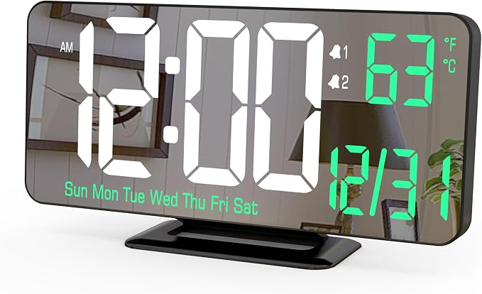 Amazon.com: KOSUMOSU Desk Clock 6.7in Black Digital Alarm Clock with ...