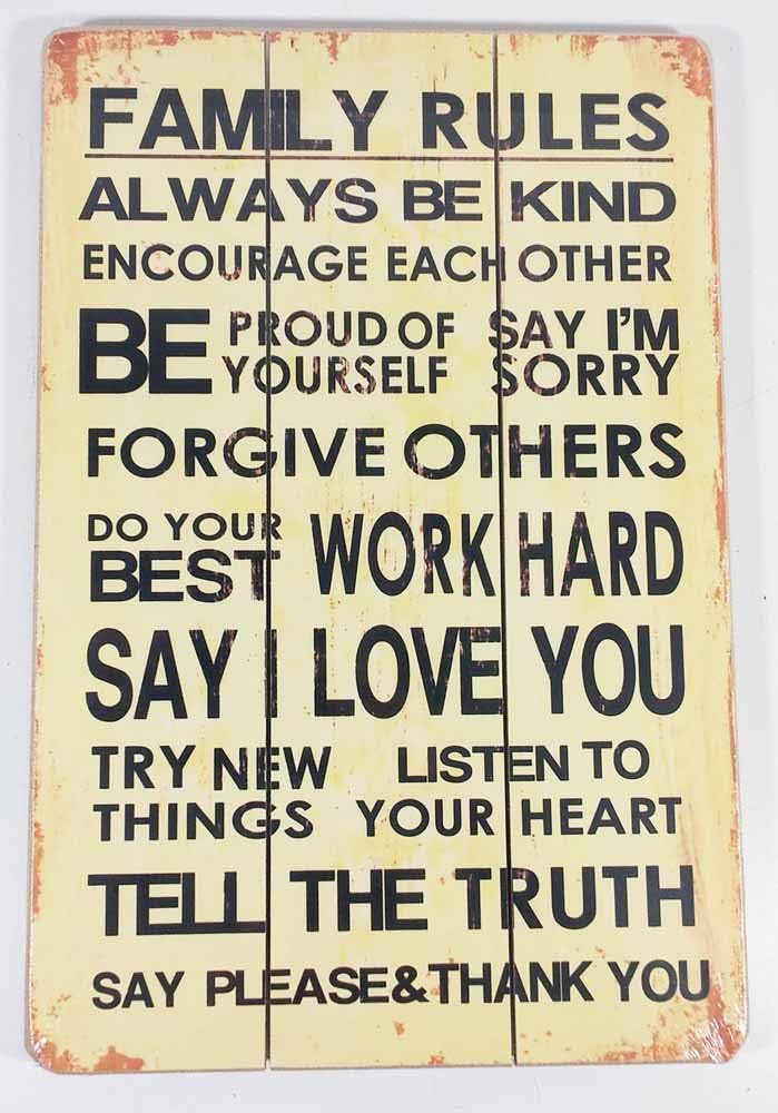 Wall Art – Wood Wall Sign – Family Rules Message Plaque : Amazon.co.uk ...
