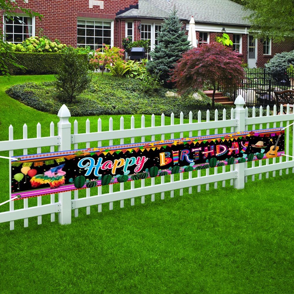 Amazon.com: Mexican Theme Birthday Yard Banner 118x19.7 inches,Fiesta ...