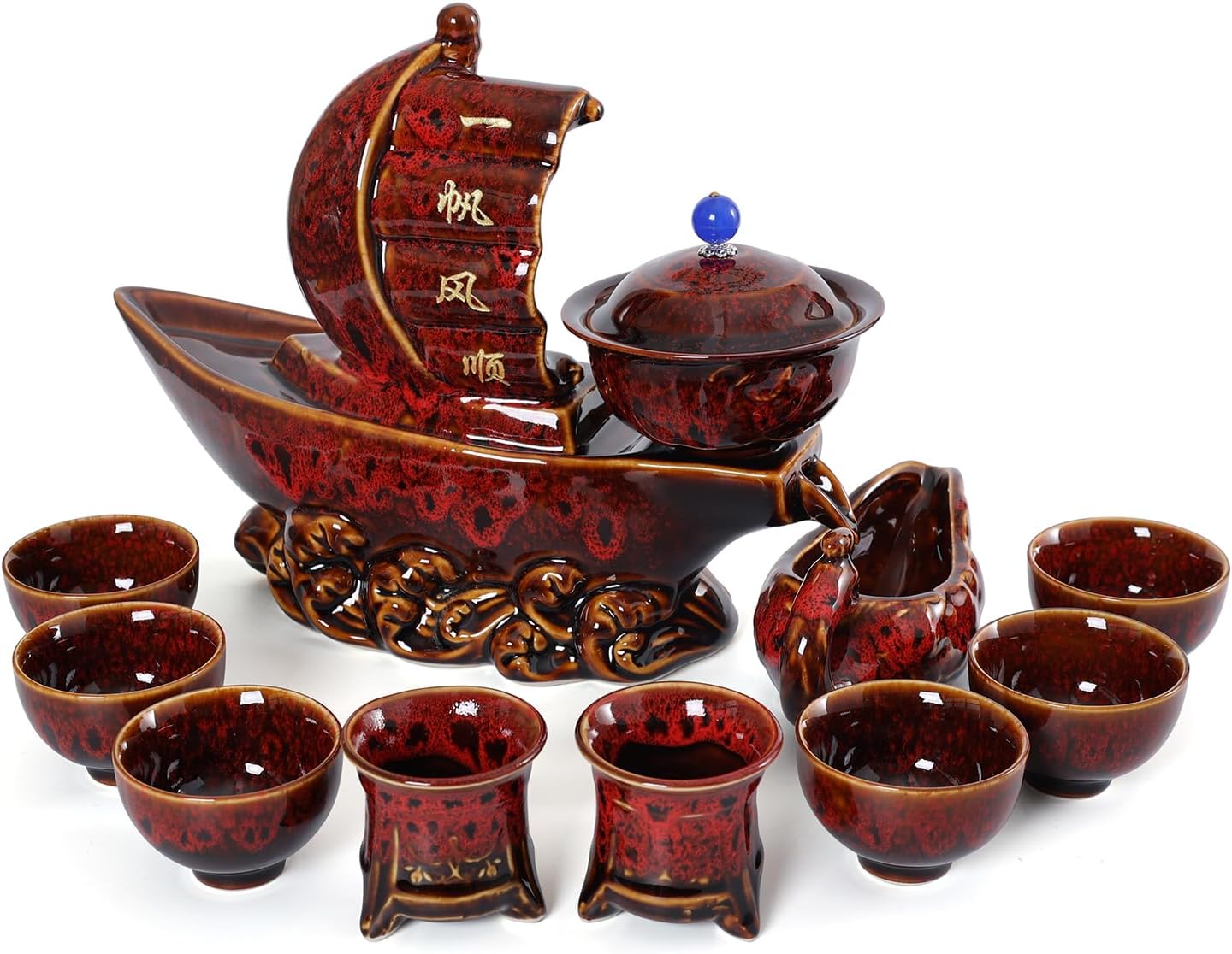 Amazon.com | fanquare Porcelain Gongfu Tea Set for 6, Safe Rotating Tea ...