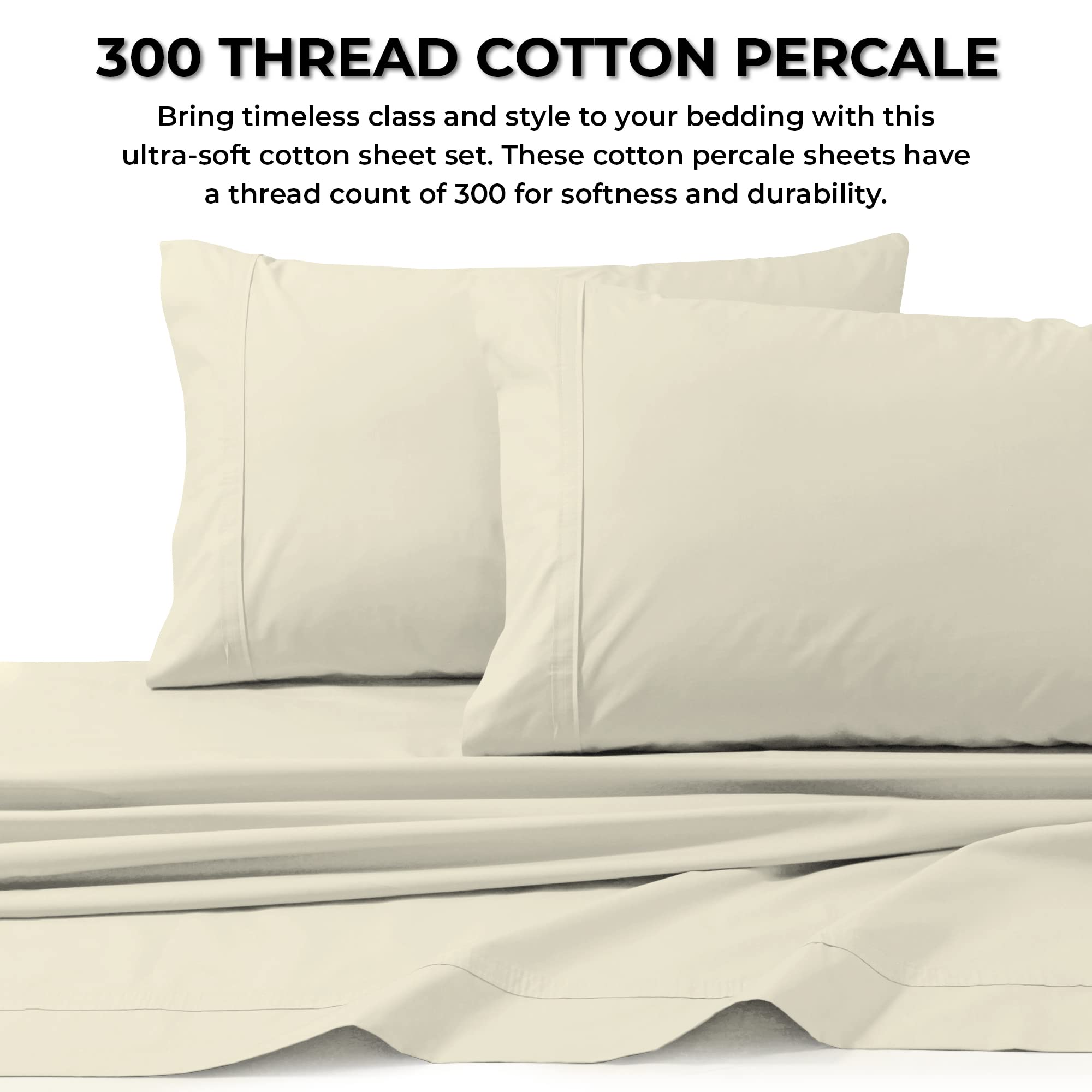 Tribeca Living Egyptian Cotton Percale 300 Thread Count Deep Pocket ...