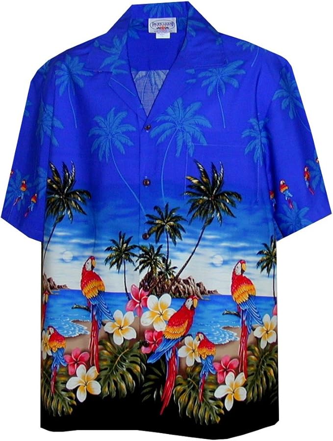 Amazon.com: Pacific Legend Men's Parrots Beach Border Hawaiian Shirt ...