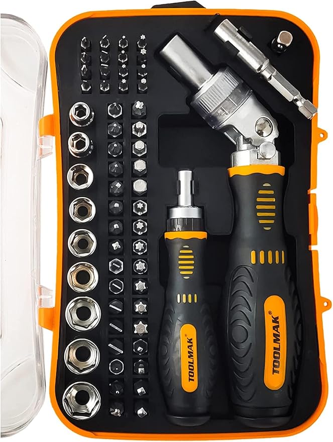 Ratcheting Screwdriver Set TOOLMAK 61pcs Socket Set & Screwdriver Bit ...