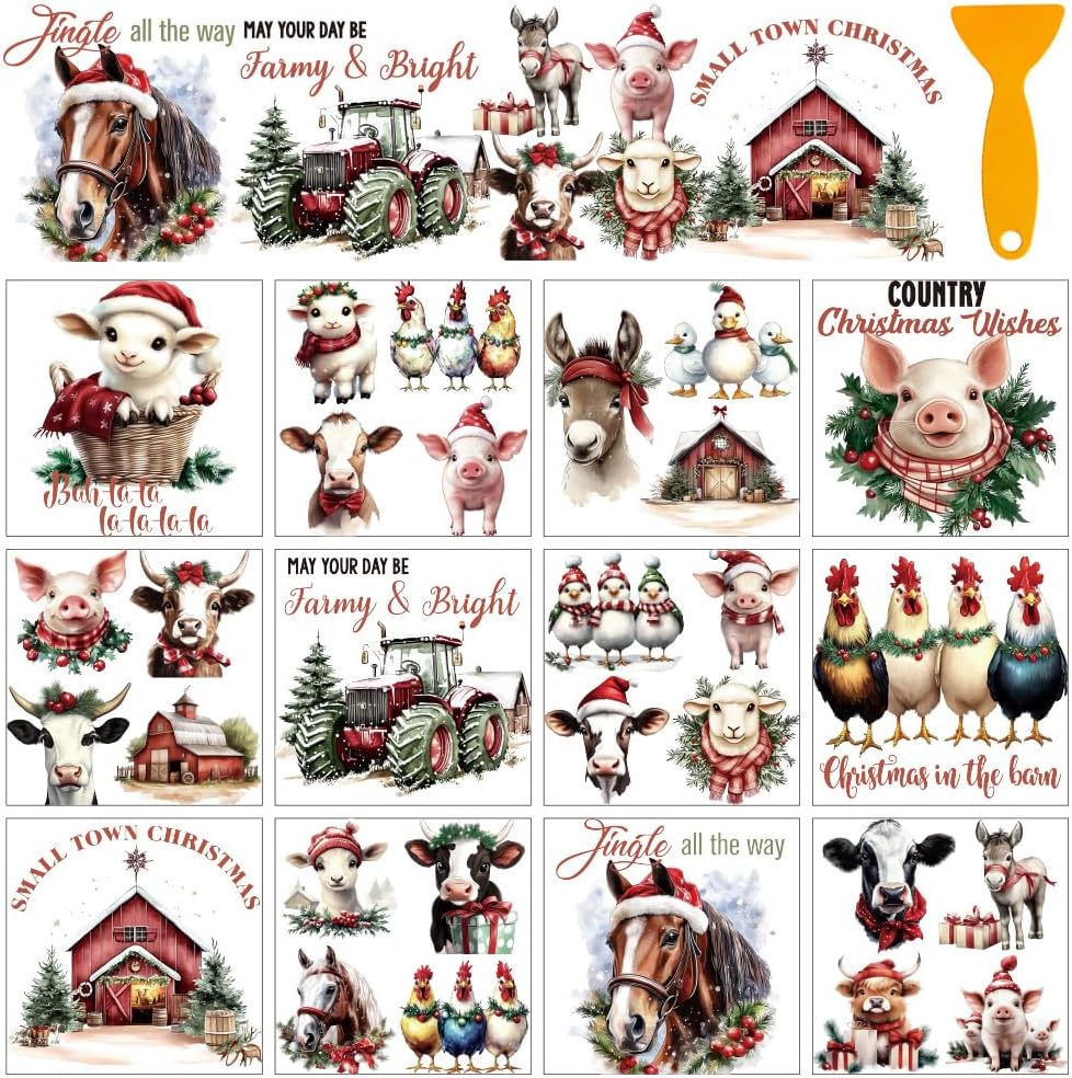 Amazon.com: AHANDMAKER 12 Sheets Farm Christmas Rub on Transfer ...