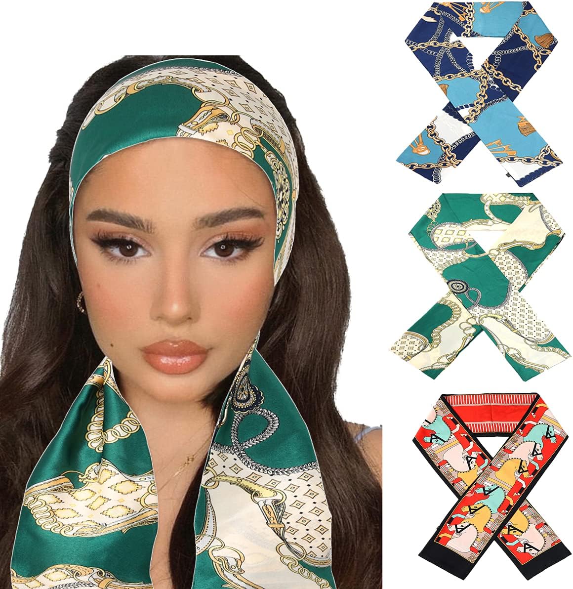 Amazon.com: Bohend Satin Edge Headband Scarf 3 Pcs Laying Scarf for ...