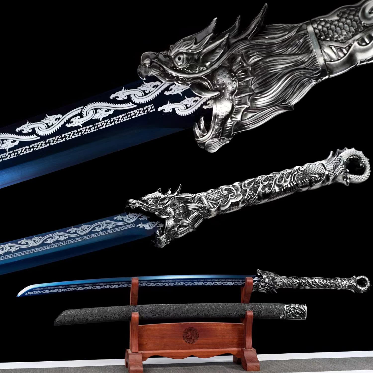 Buy HERO Real Combat Dragon Flame Battle Managenese Steel Full Tang ...