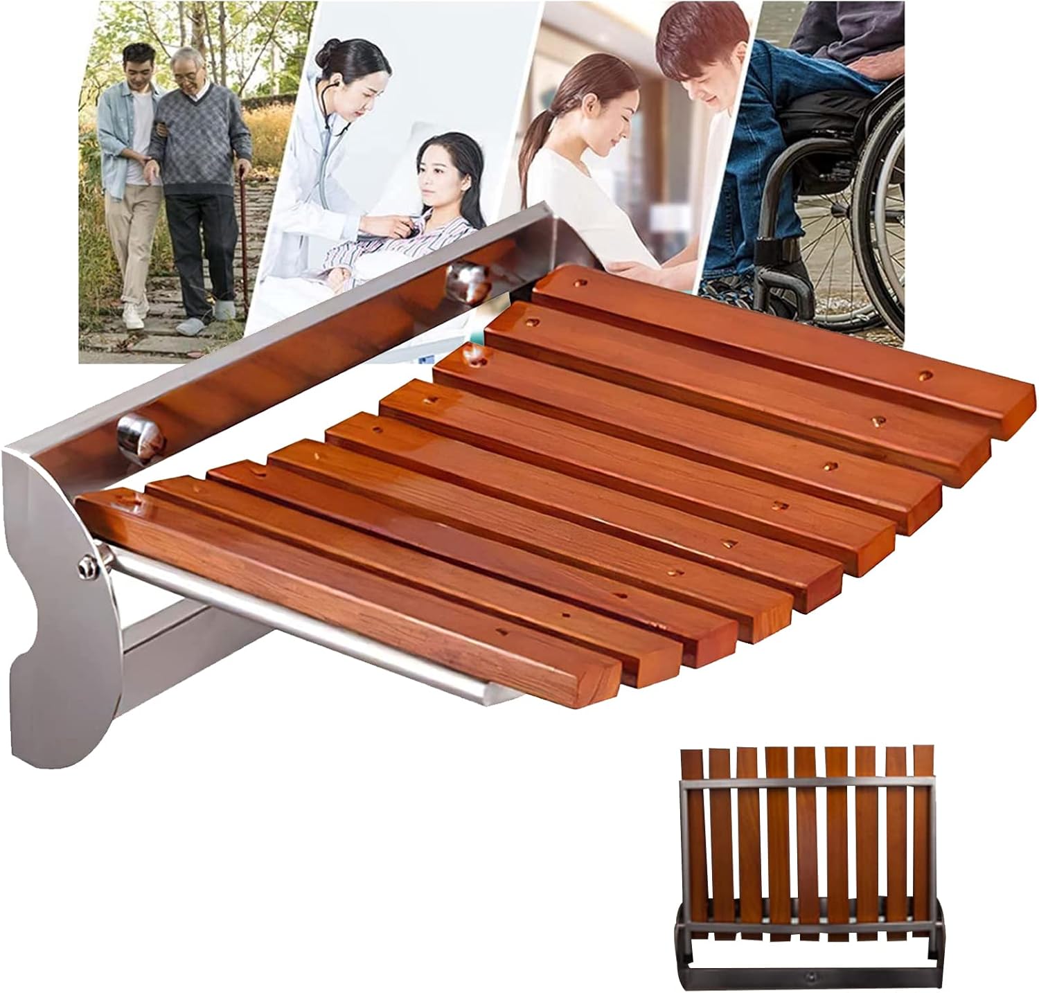 Amazon.com: Teak Wood Folding Shower Seat Bench, Foldable Wall Mounted ...