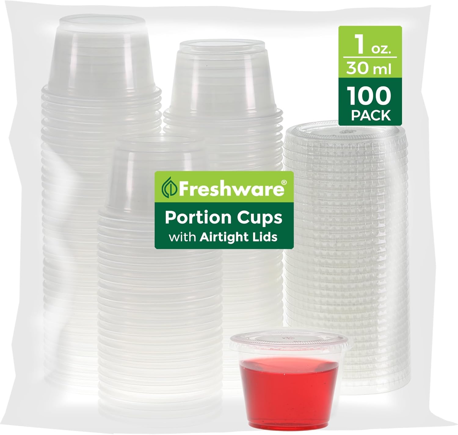 Amazon.com: Freshware Plastic Portion Cups with Lids [1 Ounce, 100 Sets ...