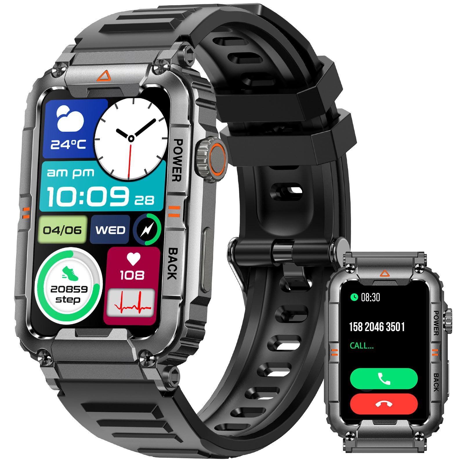 Amazon.com: JELLOO Rugged Military Smart Watch for Men (Answer/Make ...