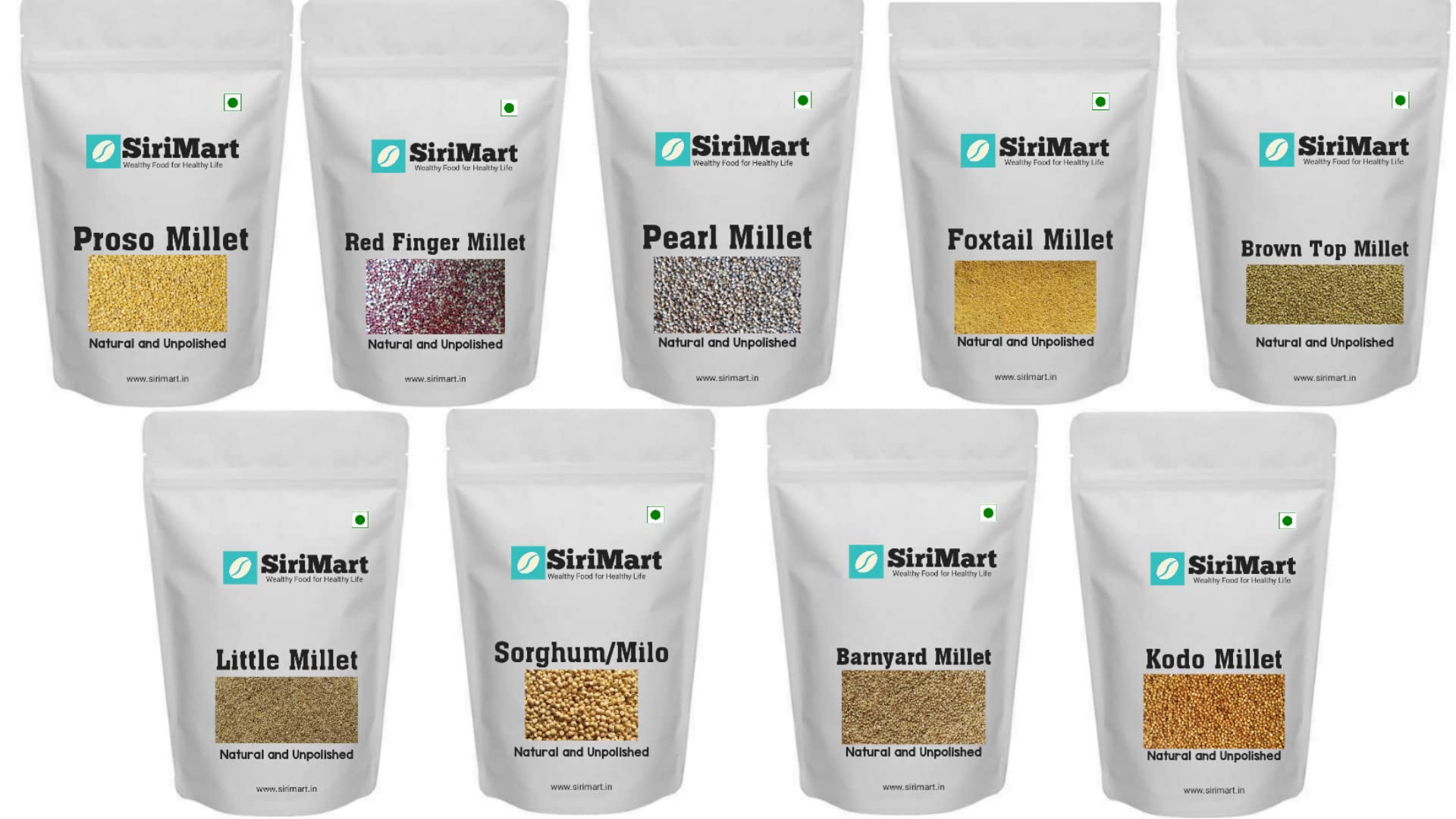 Buy SiriMart Unpolished Millets Combo Pack of 9 (Foxtail-1kg, Sorghum ...