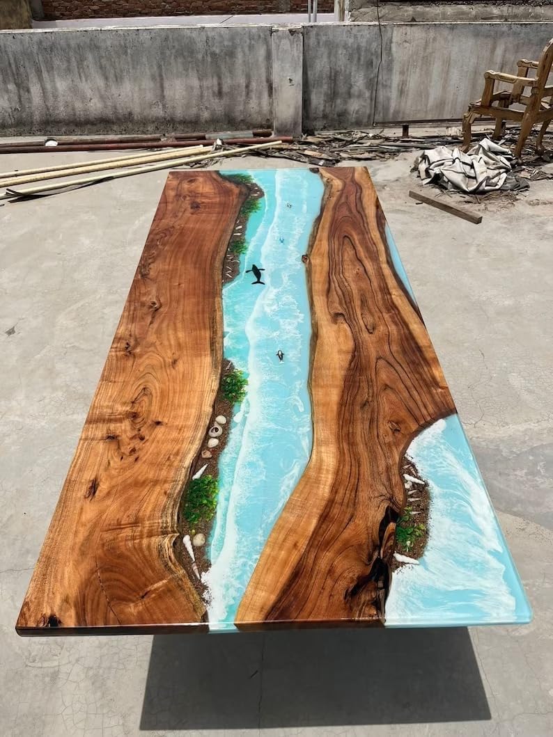 Amazon.com - Unique Ocean Waves with Shells and Fishes Sky Blue Epoxy ...