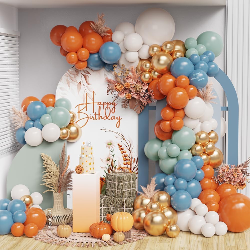 Amazon.com: Fall Pumpkin Balloon Garland Arch Kit, 156pcs Dusty Blue ...