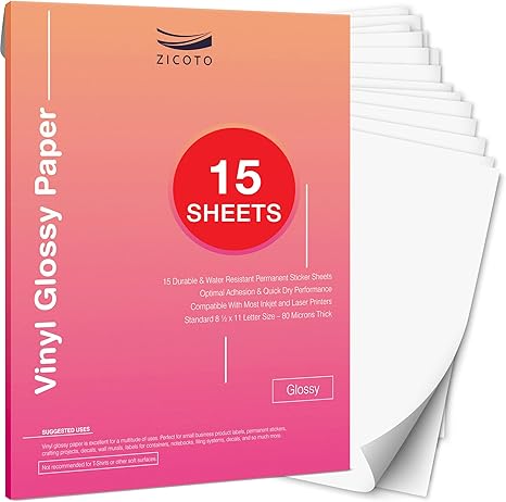 Amazon.com : Premium Printable Vinyl Sticker Paper for Your Inkjet Or ...