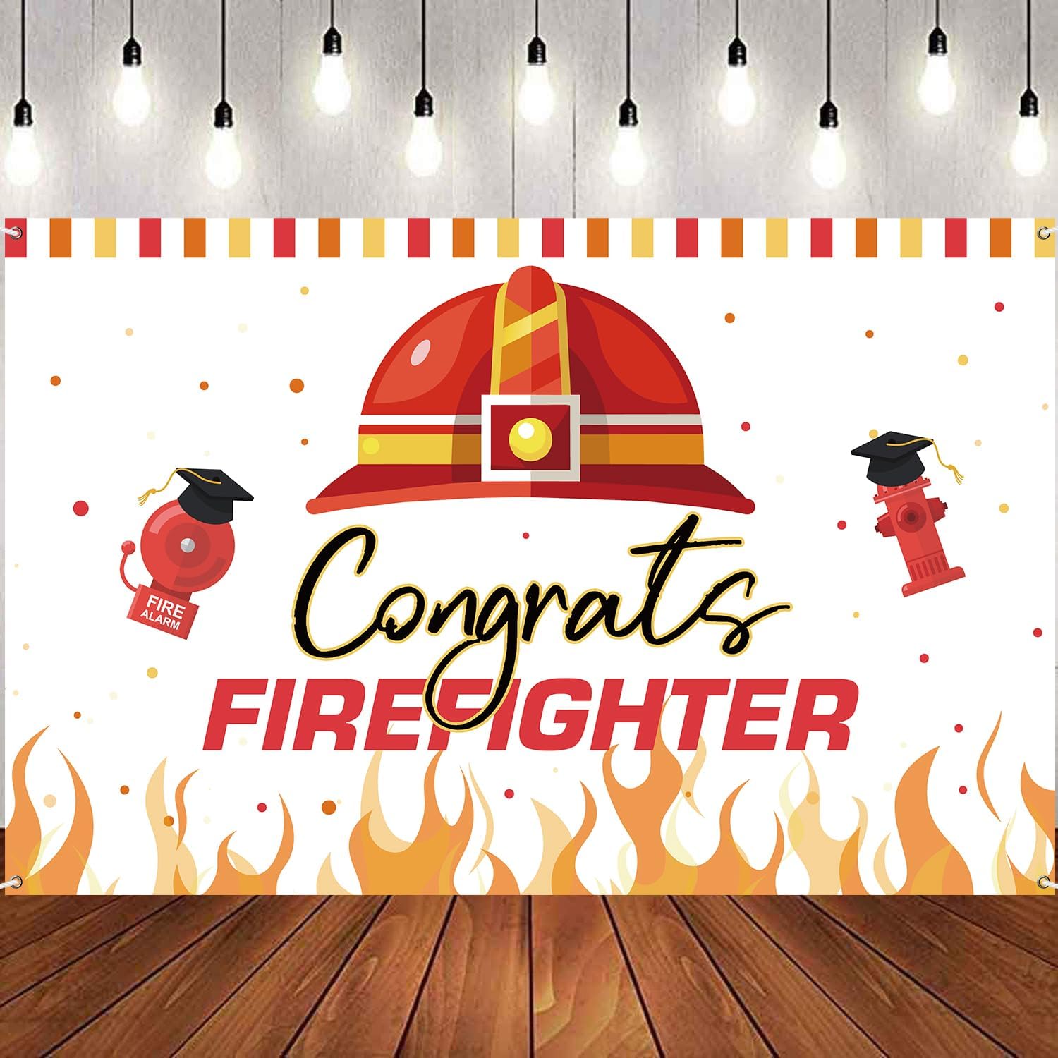 Amazon.com : Congrats Firefighter Backdrop Banner, Fire Department Fire ...