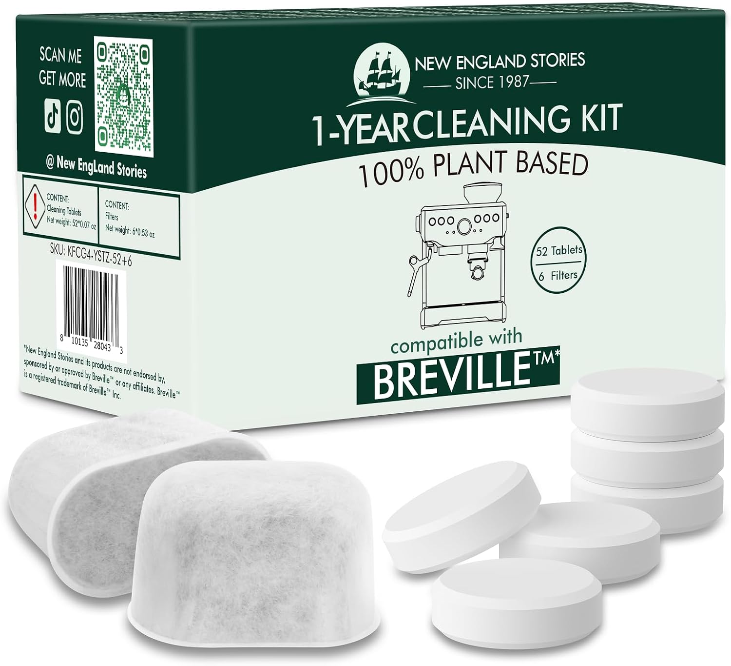 6 Pack Breville Compatible Charcoal Filters with 52 Cleaning Tablets, 1 ...