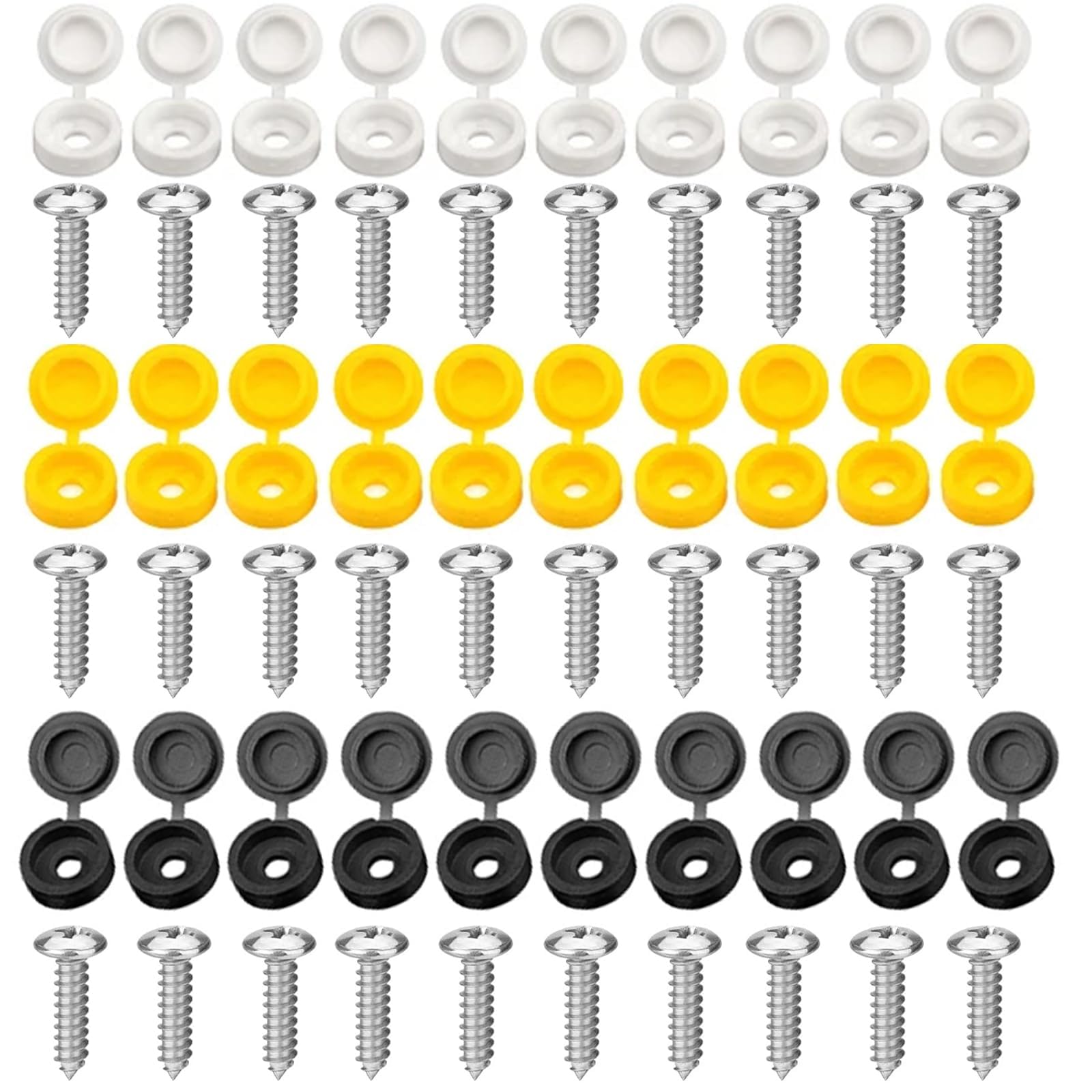 60 PCS Number Plate Screws and Caps,30 Screws and 30 Caps,Number Plate ...