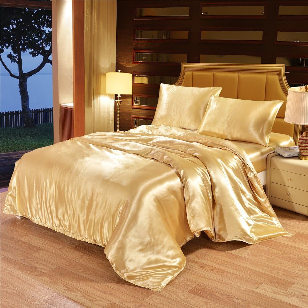 Amazon.com: Best Bedding 3 Piece Satin Silk Comforter Set Solid ...