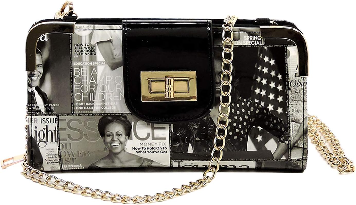 Glossy magazine cover collage cross body handbags purses clutches and ...