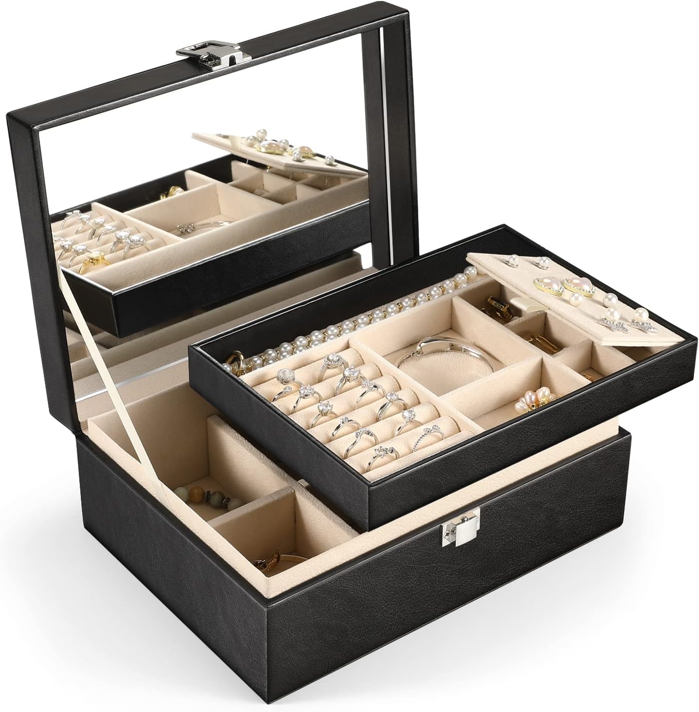 Emibele Jewellery Boxes for Women, 2-Layer Jewellery Organizer Box with ...