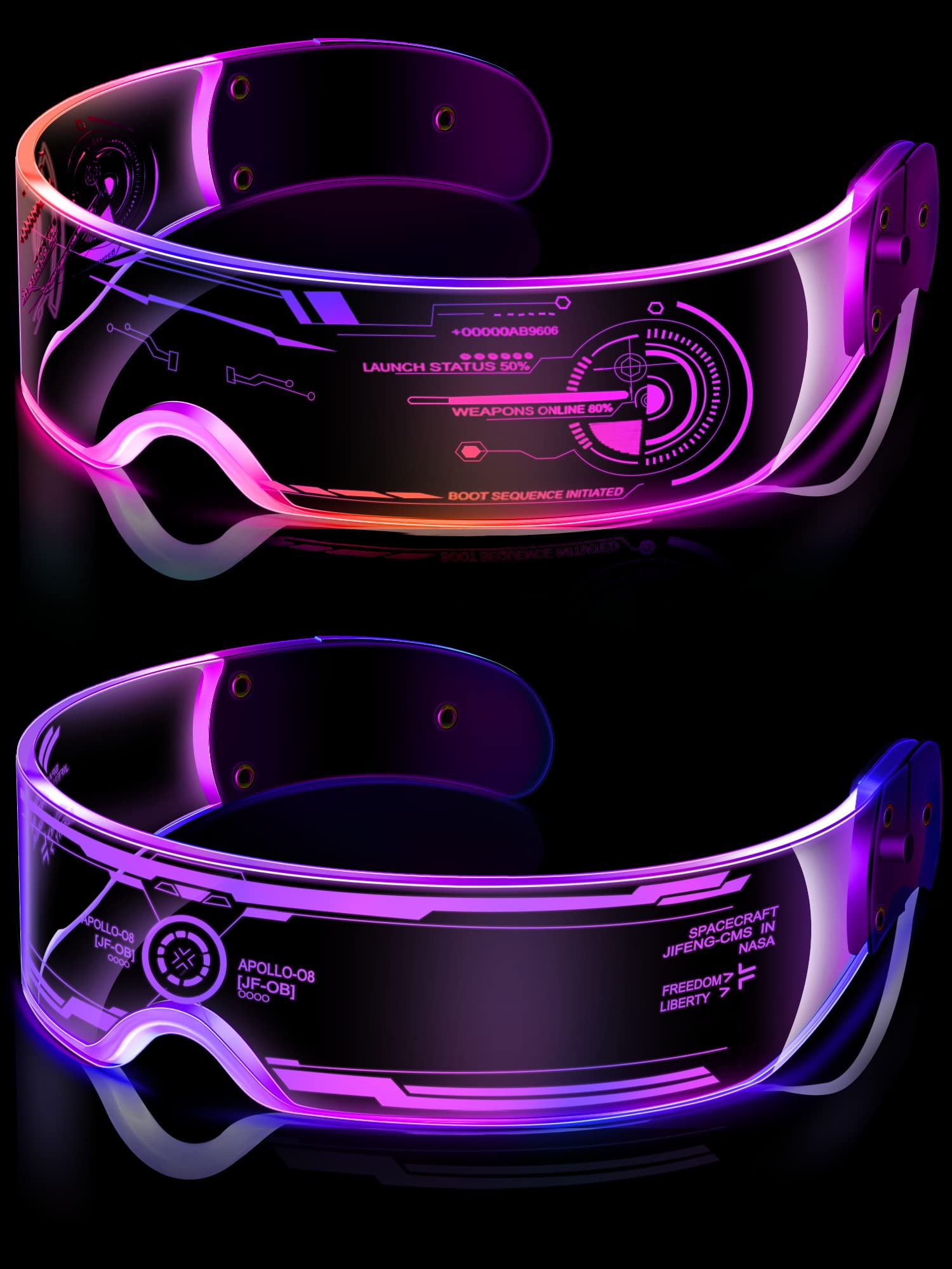 TOODOO 2 Pairs LED Visor Glasses 7 Colors Futuristic Glasses 4 Modes ...