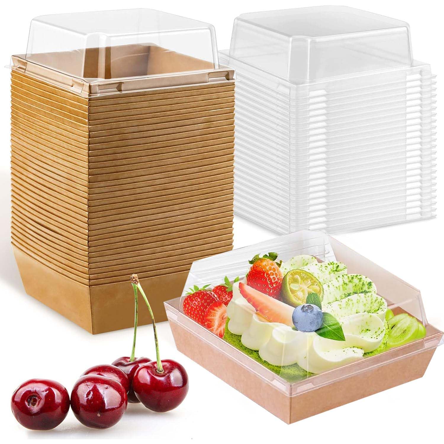 Paquete de 50 Cajas De Postre Con Tapas Transparentes,Cajas de ...