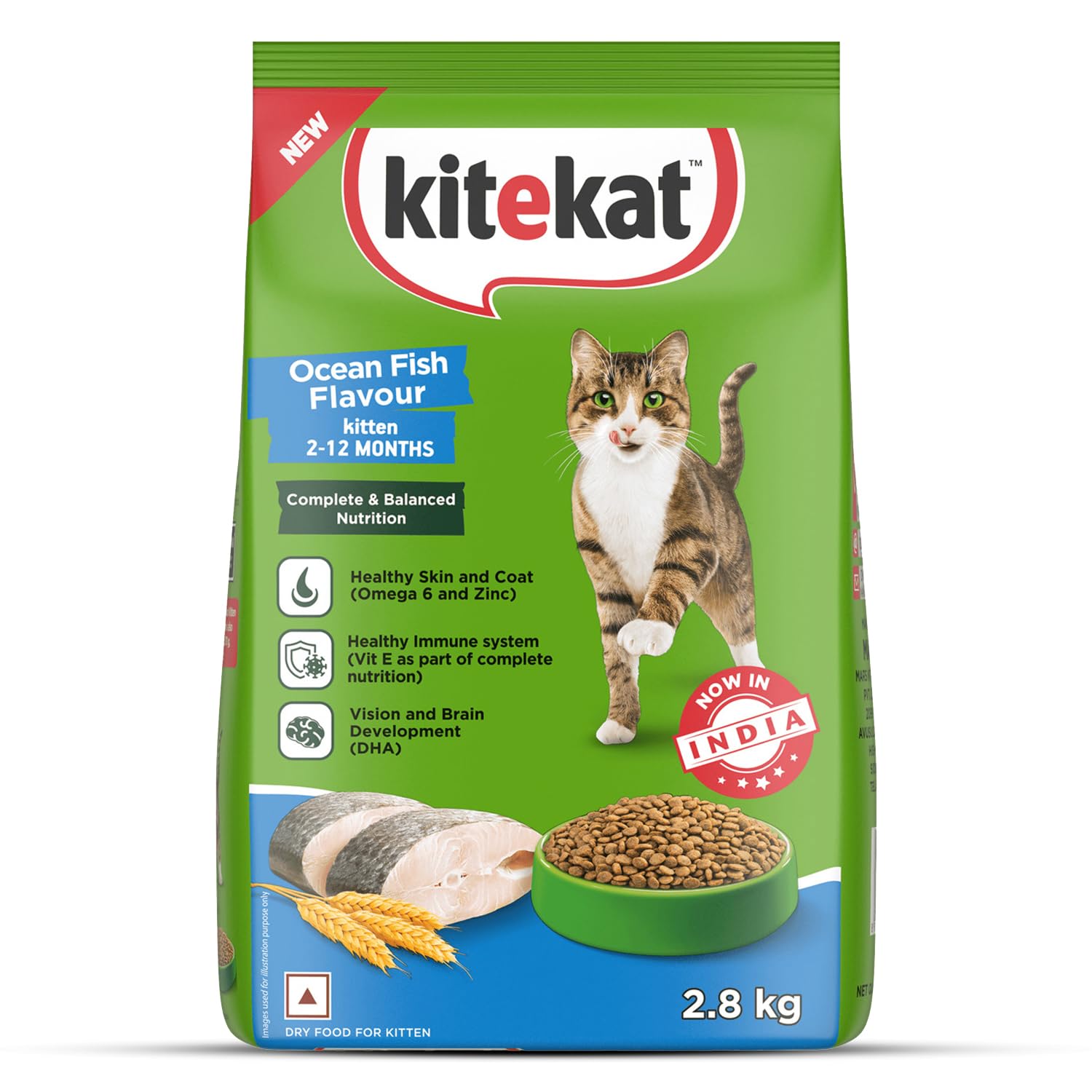 Kitekat Kitten (2-12 Months) Dry Cat Food, Ocean Fish Flavour, 2.8 kg ...