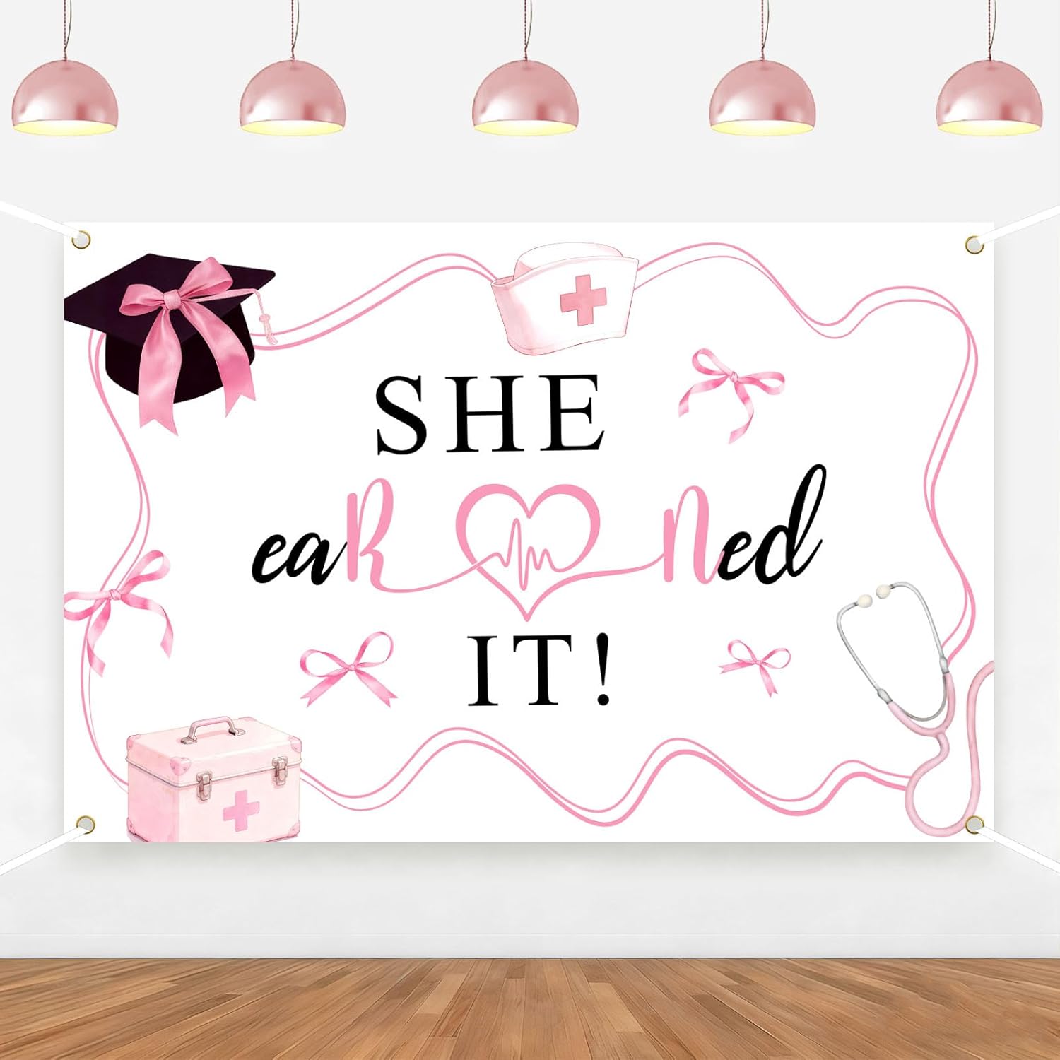 Amazon.com : Pink Bow Nurse Graduation Decorations She Earned It ...