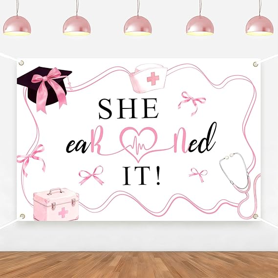 Amazon.com : Pink Bow Nurse Graduation Decorations She Earned It ...