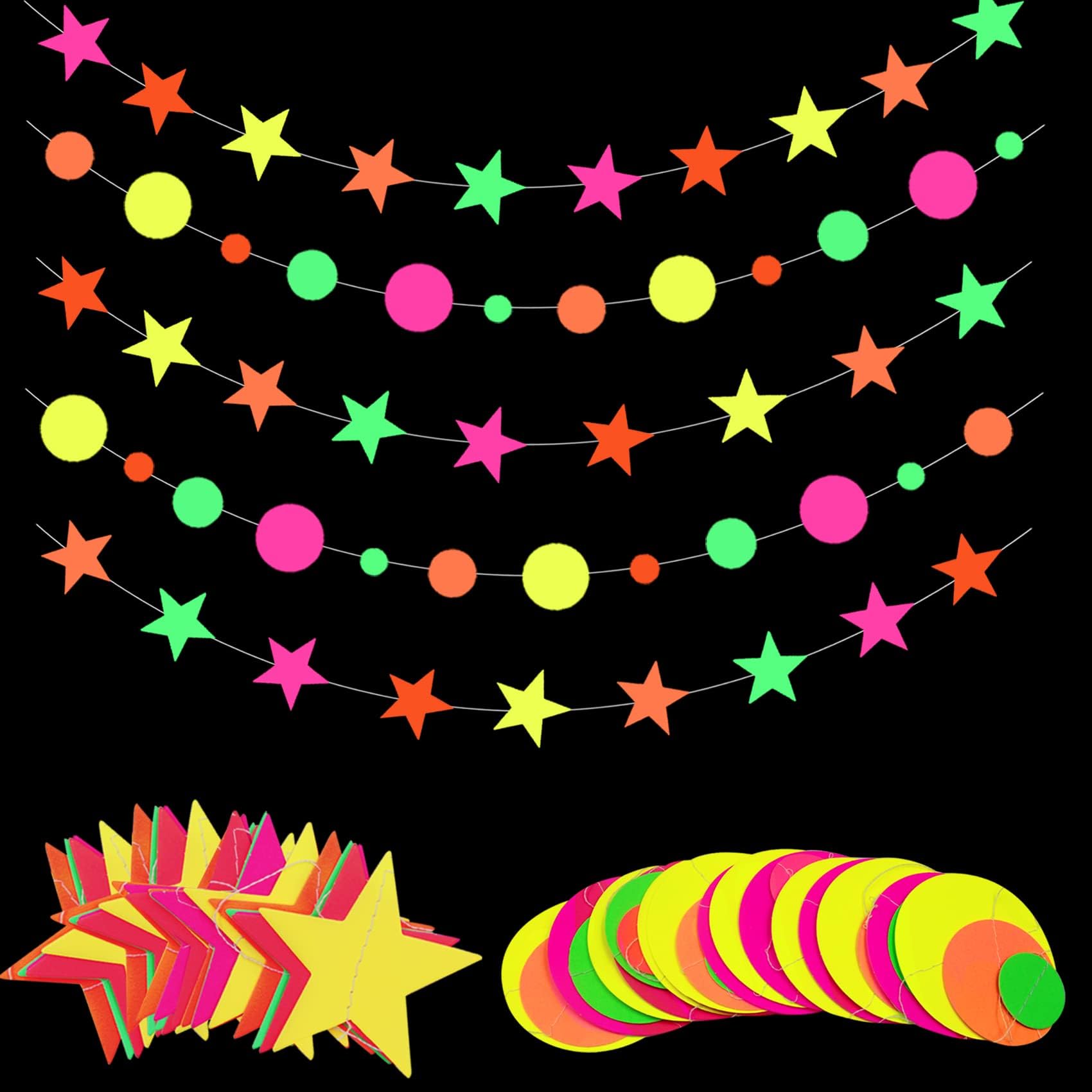 Amazon.com: 60ft Neon Paper Garlands Circle Dots Moon Stars Hanging ...