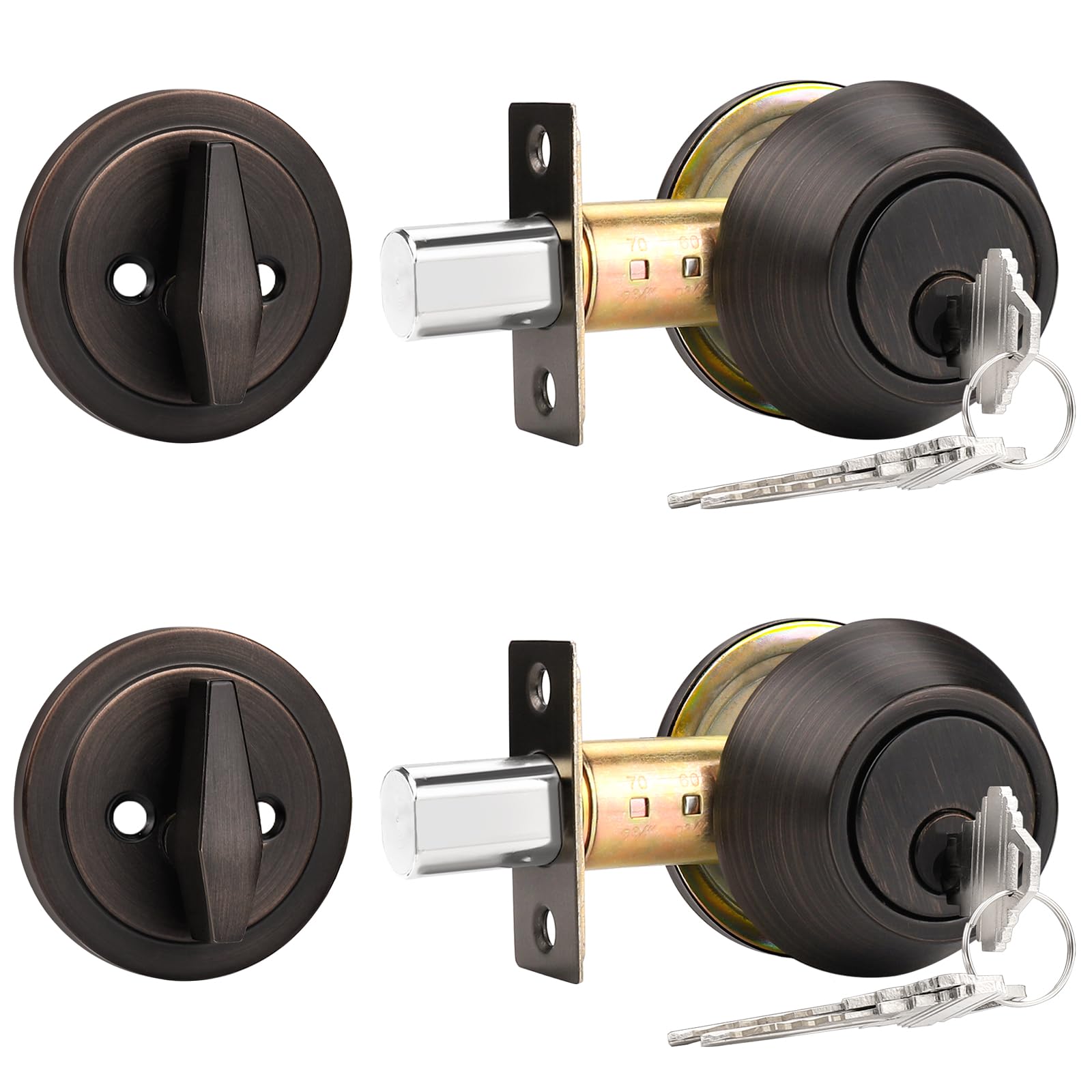 Probrico 2 Pack Oil Rubbed Bronze Single Cylinder Deadbolt Lock Set ...