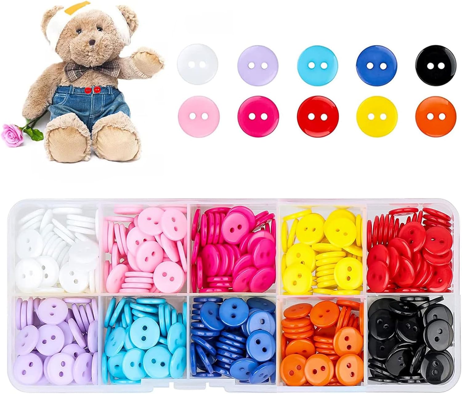 100pcs Resin Flower Colourful Buttons, 10 Colors 20MM Mixed Buttons ...