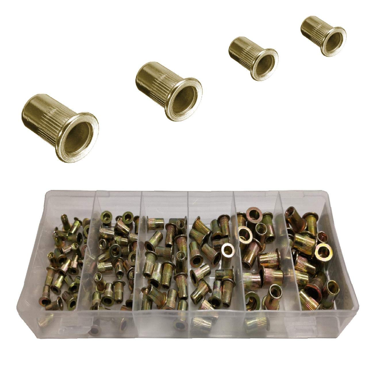 100 x Assorted Serrated Threaded Nutserts, M3, M4, M5 & M6 Nut Rivet ...