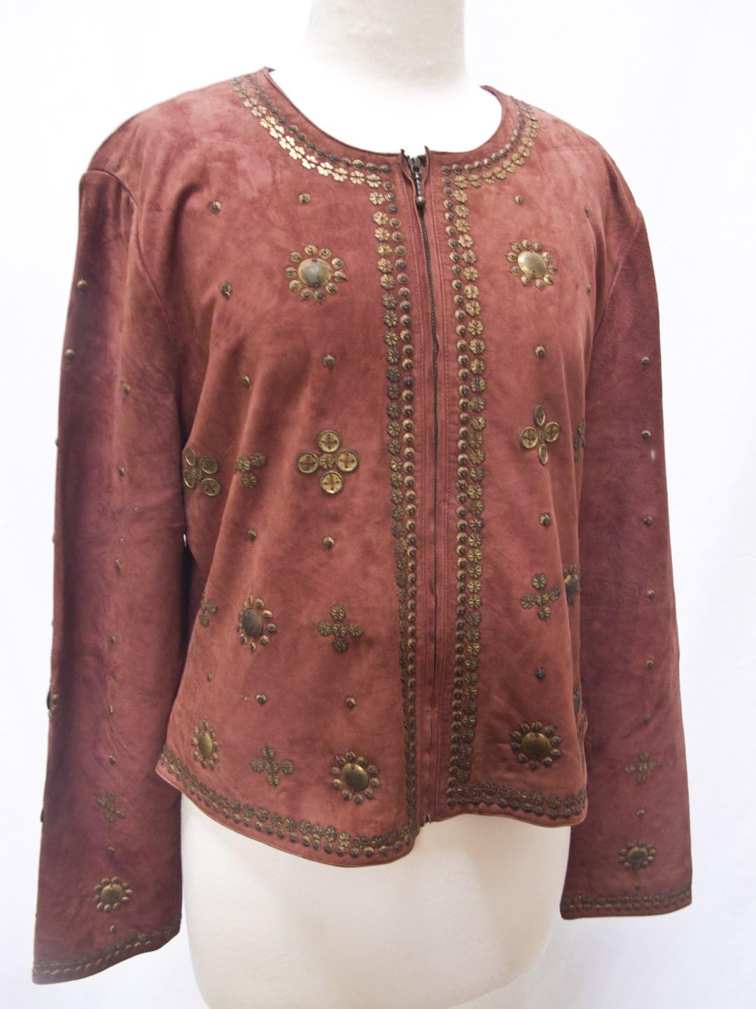 Preity Nayyar Chocolate Brown Suede Jacket with Antique Brass Flowers ...
