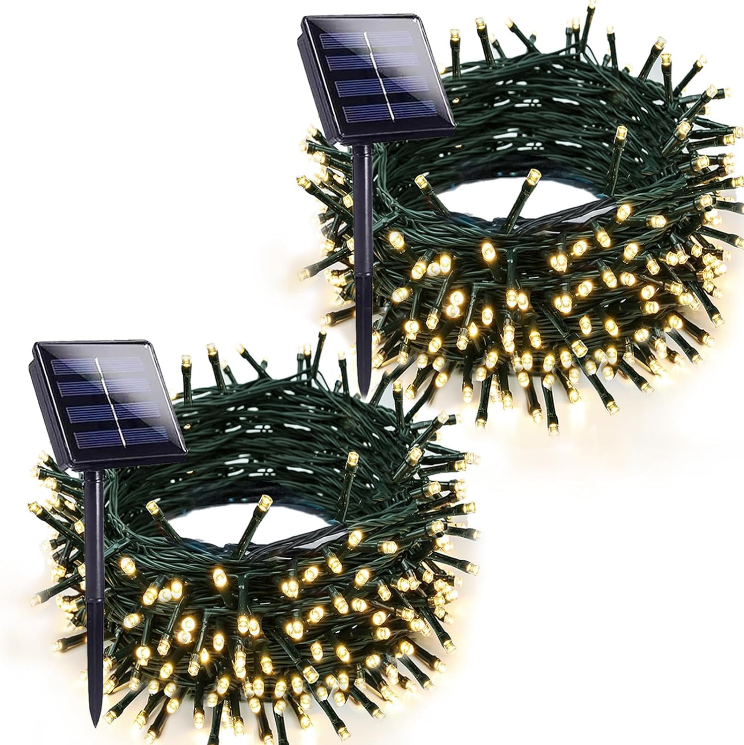2pk Warm White Solar Christmas Lights Outdoor Waterproof, 200LED 66FT ...
