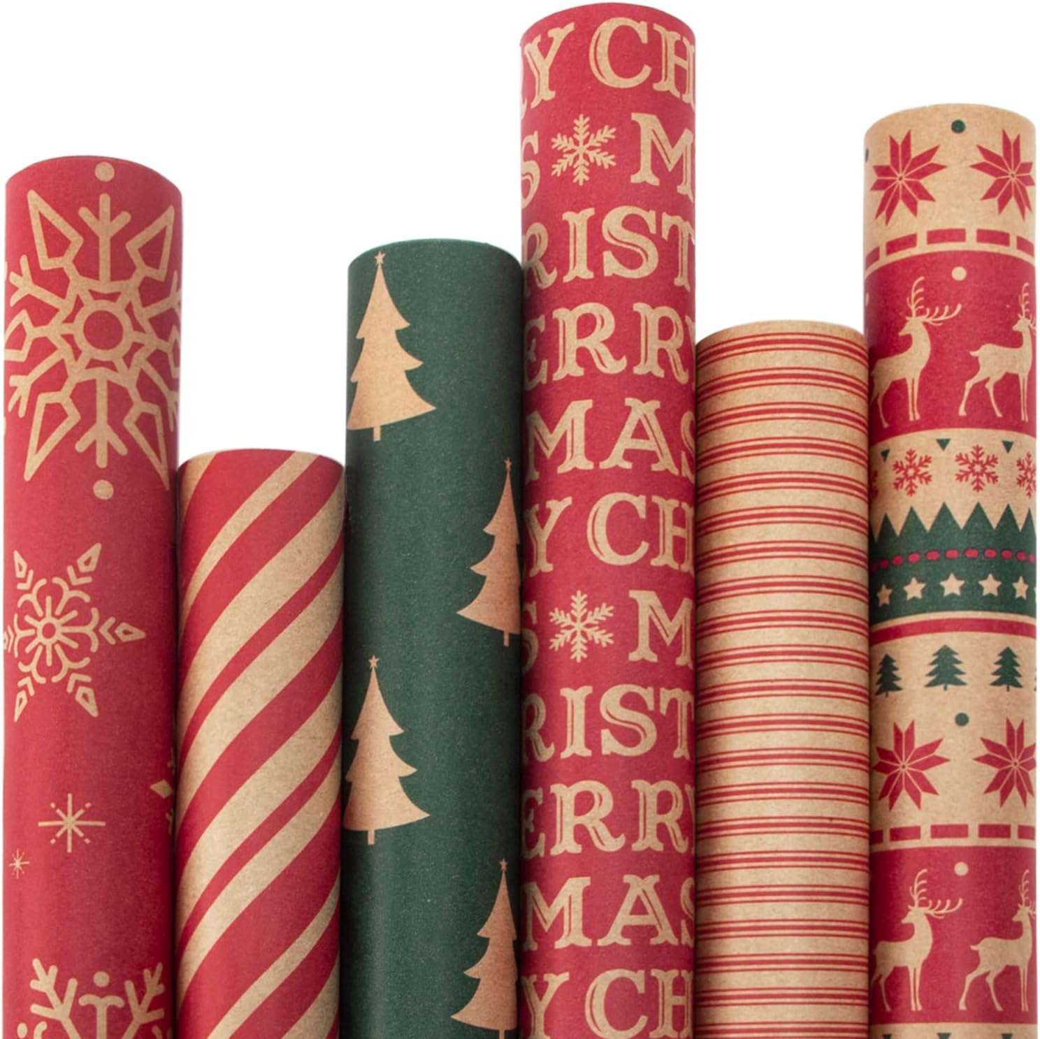 Amazon.com: Ribbli Christmas Wrapping Paper - Kraft Paper with ...