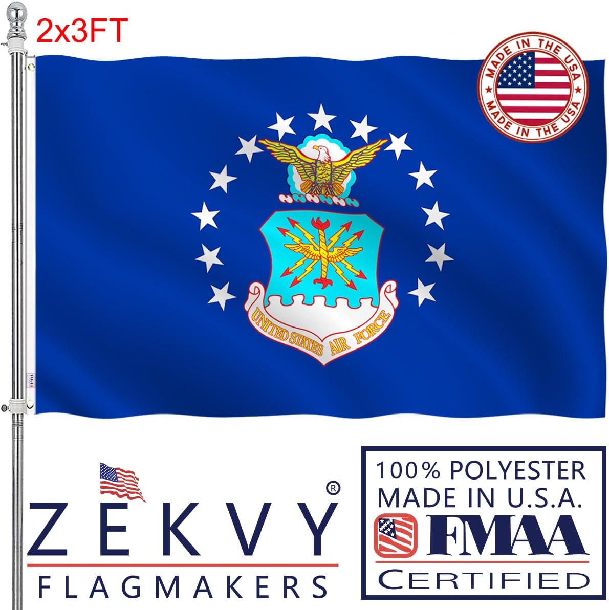 Amazon.com : ZEKVY Blue US Air Force Military Flags 2x3 Outdoor Made in ...