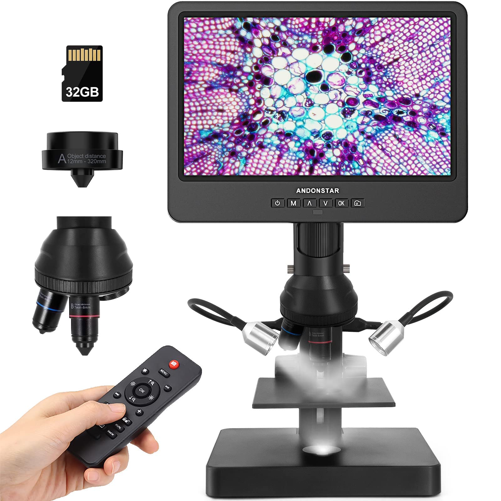 Andonstar AD249-P 10.1 Inch Digital Microscope, 2000x 3 Lens 1080P FHD ...