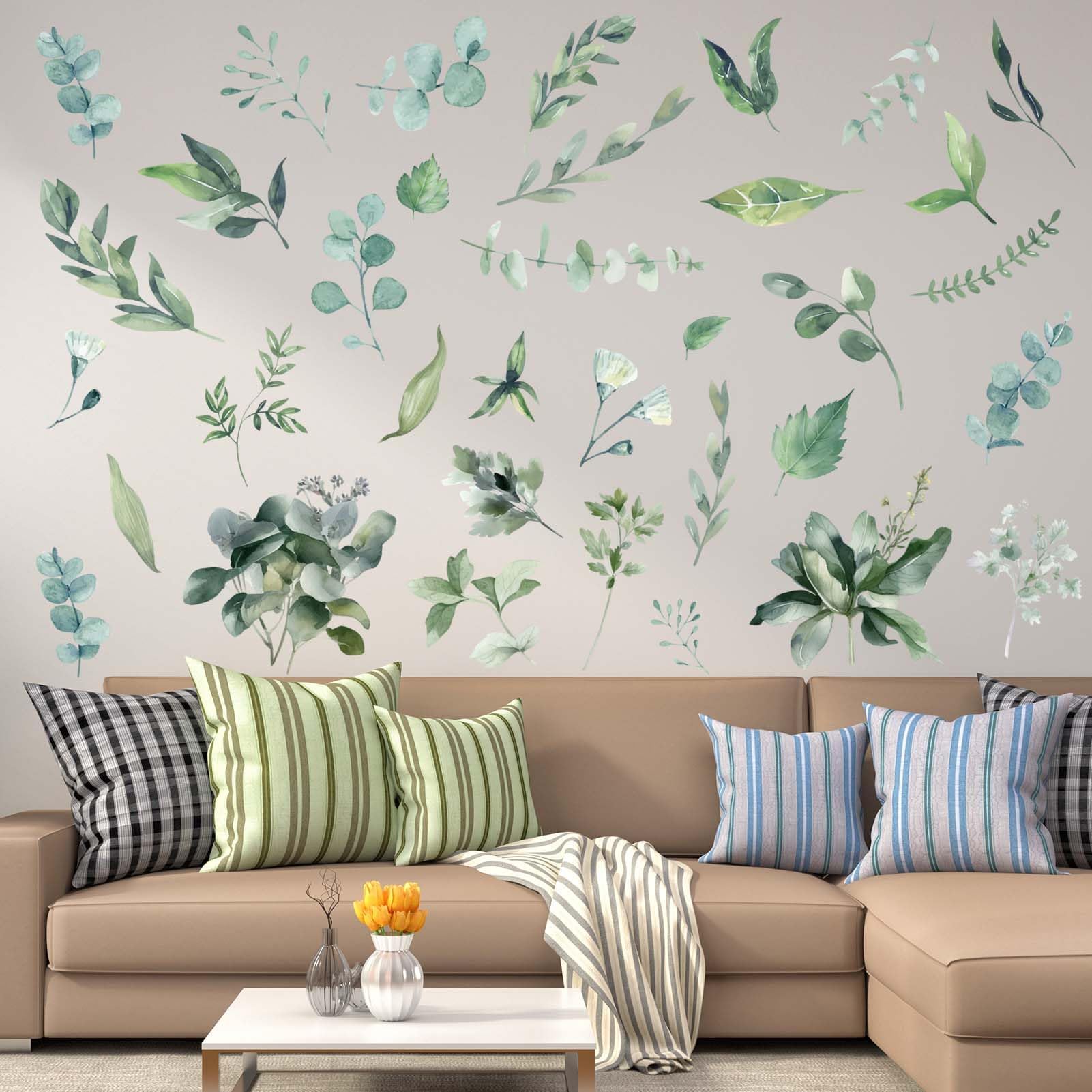Amazon.com: PinkEleph Multi Rose Flower Wall Stickers - Green Plants ...