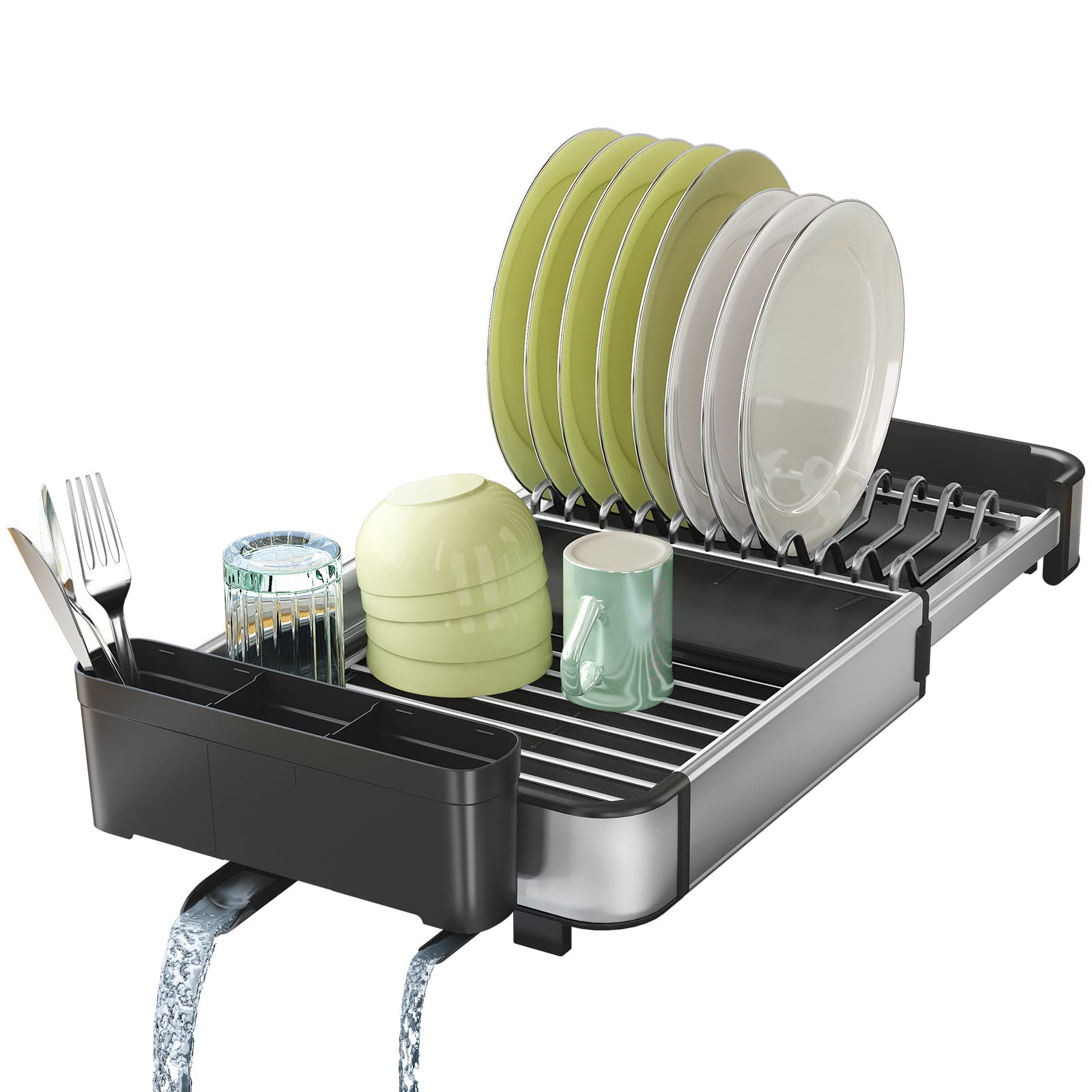 Sayzh Dish Drainer Rack Expandable Aluminium Dish Rack With Drainboard ...